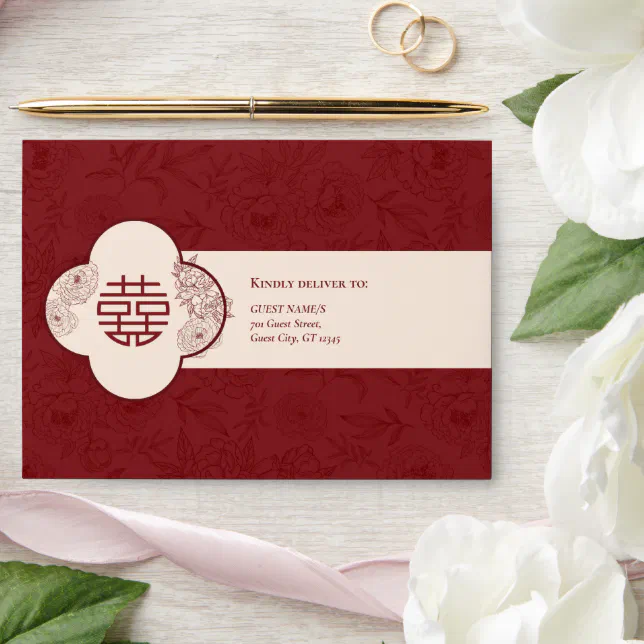 Elegant Floral Pattern Chinese Wedding Invitation Envelope | Zazzle