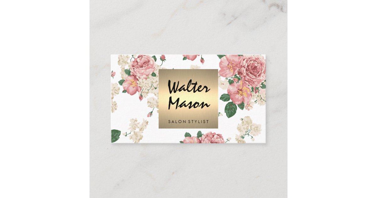 Elegant Floral Pattern Gold Trim Square Business Card | Zazzle