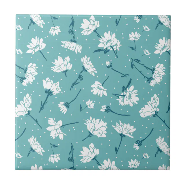 Elegant Floral Pattern - Teal & White Botanical Ceramic Tile | Zazzle