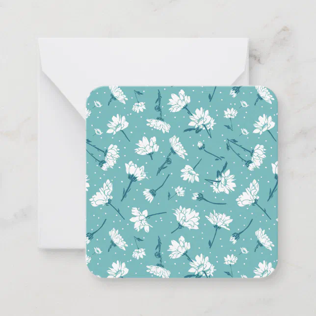 Elegant Floral Pattern - Teal & White Botanical Note Card | Zazzle