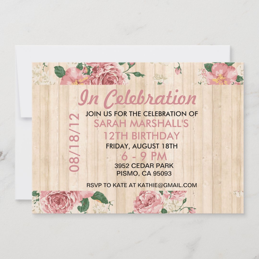 Elegant Floral Pattern Trim Wood Invitation | Zazzle