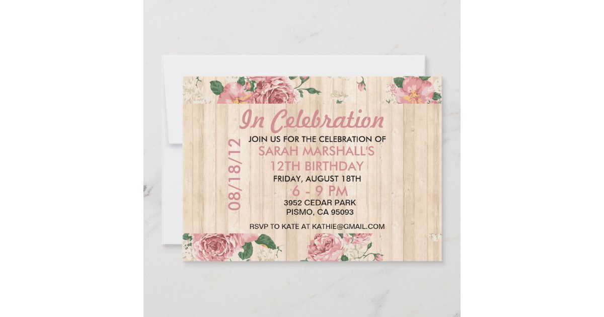 Elegant Floral Pattern Trim Wood Invitation | Zazzle