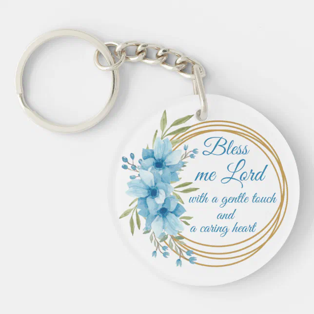 Elegant Floral Personalized Nurse Prayer Keychain | Zazzle