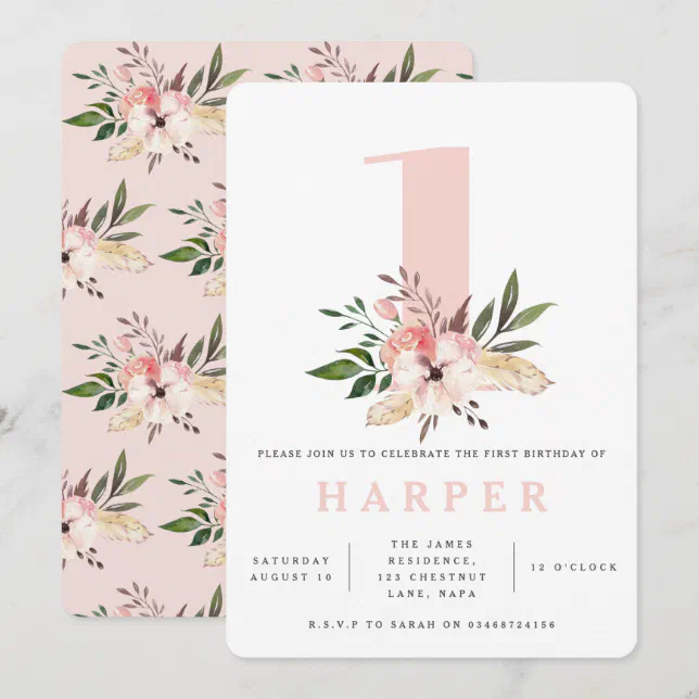 Elegant floral pink birthday party invitation | Zazzle