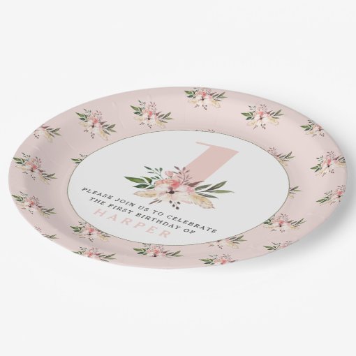 Elegant floral pink birthday party paper plates. paper plates | Zazzle