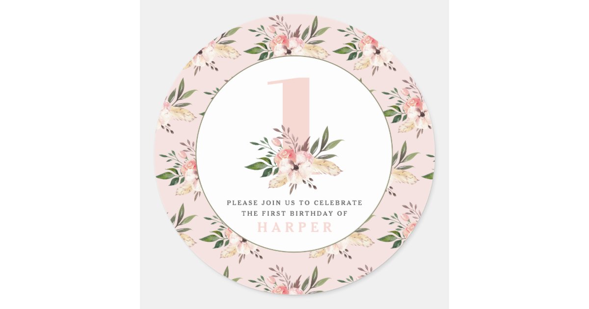 Elegant floral pink birthday stickers | Zazzle