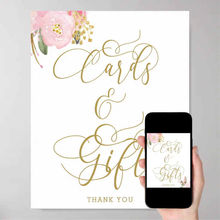 Elegant Floral Pink Gold Cards and Gifts Sign | Zazzle