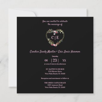 Elegant Floral Pink Heart 3 Photos Engagement Invitation | Zazzle