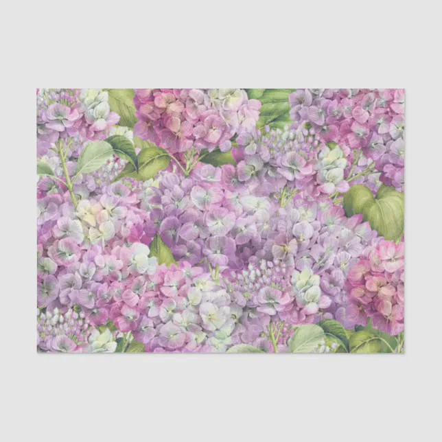 Elegant Floral Pink Hydrangea Pattern Decoupage Tissue Paper | Zazzle