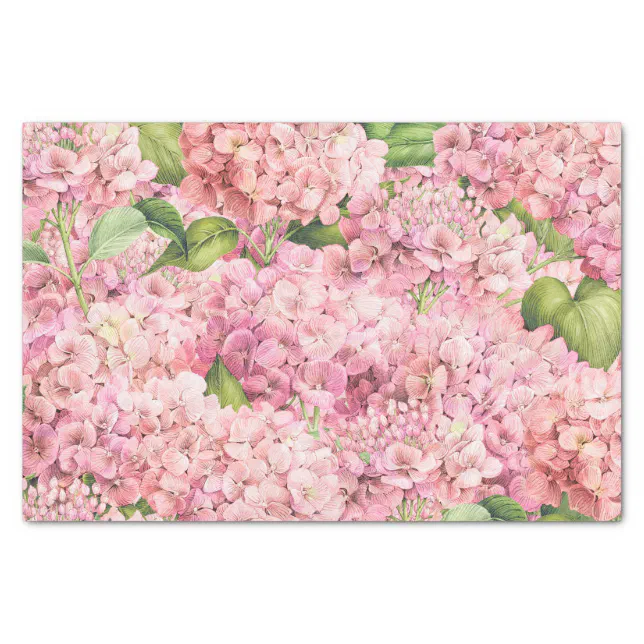 Elegant Floral Pink Hydrangea Pattern Tissue Paper | Zazzle