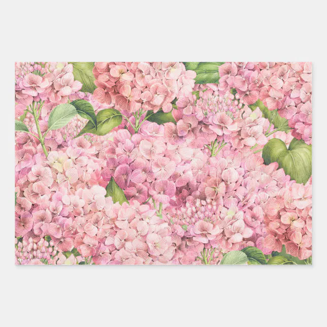 Elegant Floral Pink Hydrangea Pattern Wrapping Paper Sheets | Zazzle