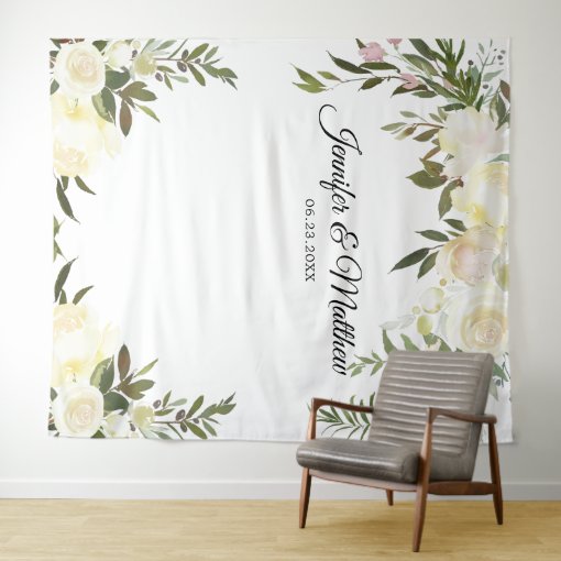 Elegant Floral Pink Ivory Wedding PHOTO BACKDROP | Zazzle