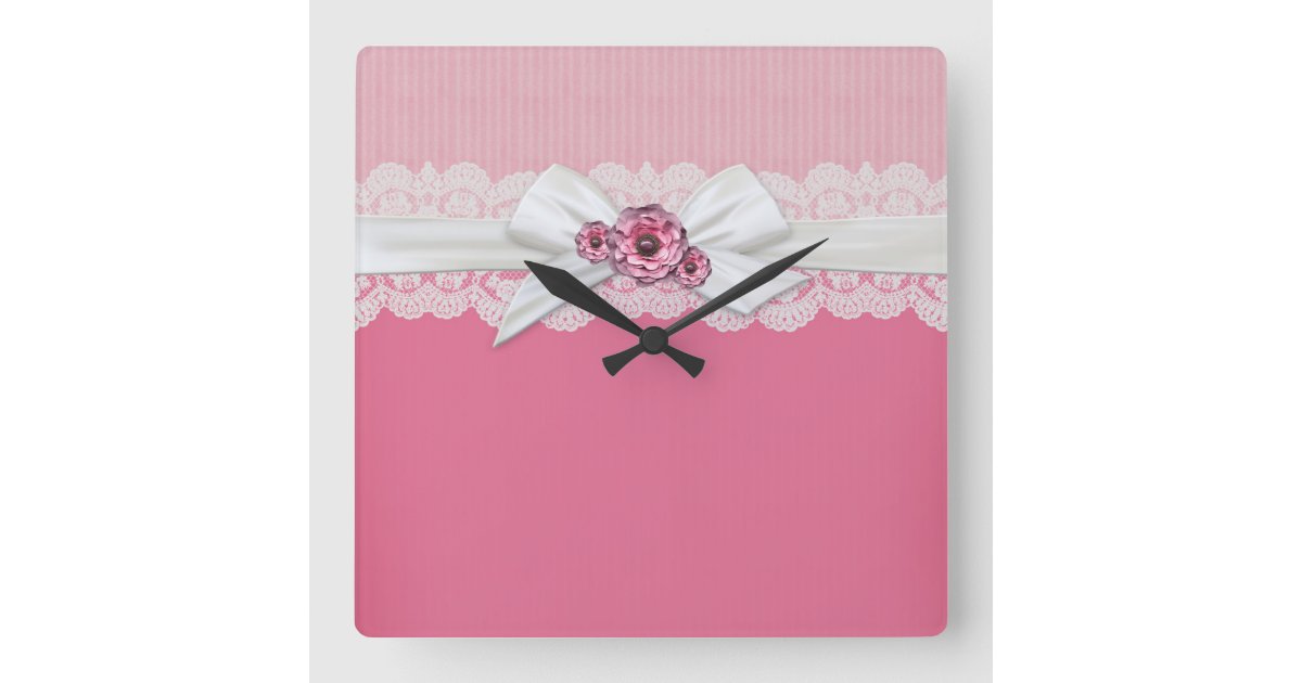 Elegant Floral Pink Ribbon Clock | Zazzle