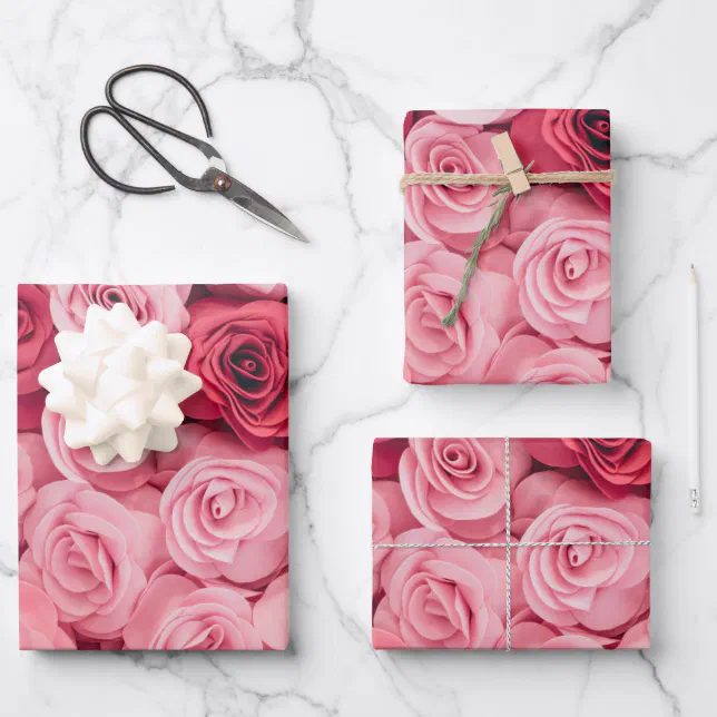 Elegant Floral Pink Roses Wrapping Paper Sheets | Zazzle