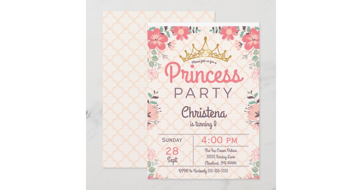 Elegant Floral Princess Birthday Party Invitation | Zazzle