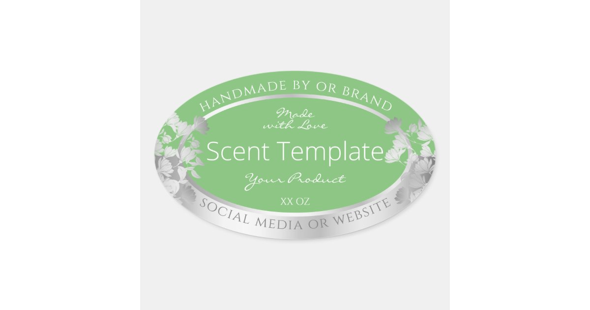 Elegant Floral Product Label Sage Green and Silver | Zazzle