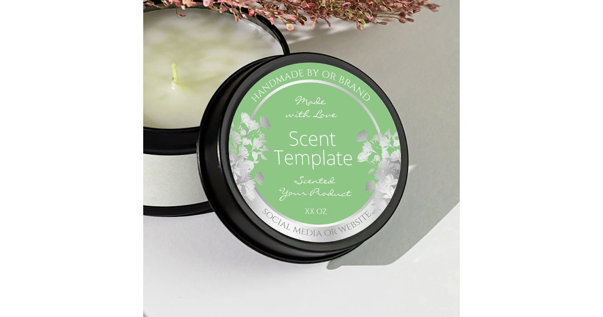 Elegant Floral Product Label Sage Green and Silver | Zazzle