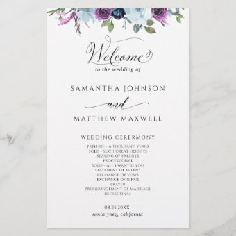 Elegant Floral Purple and Blue Wedding Program | Zazzle