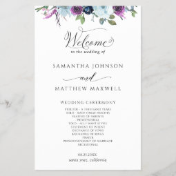 Elegant Floral Purple and Blue Wedding Program | Zazzle