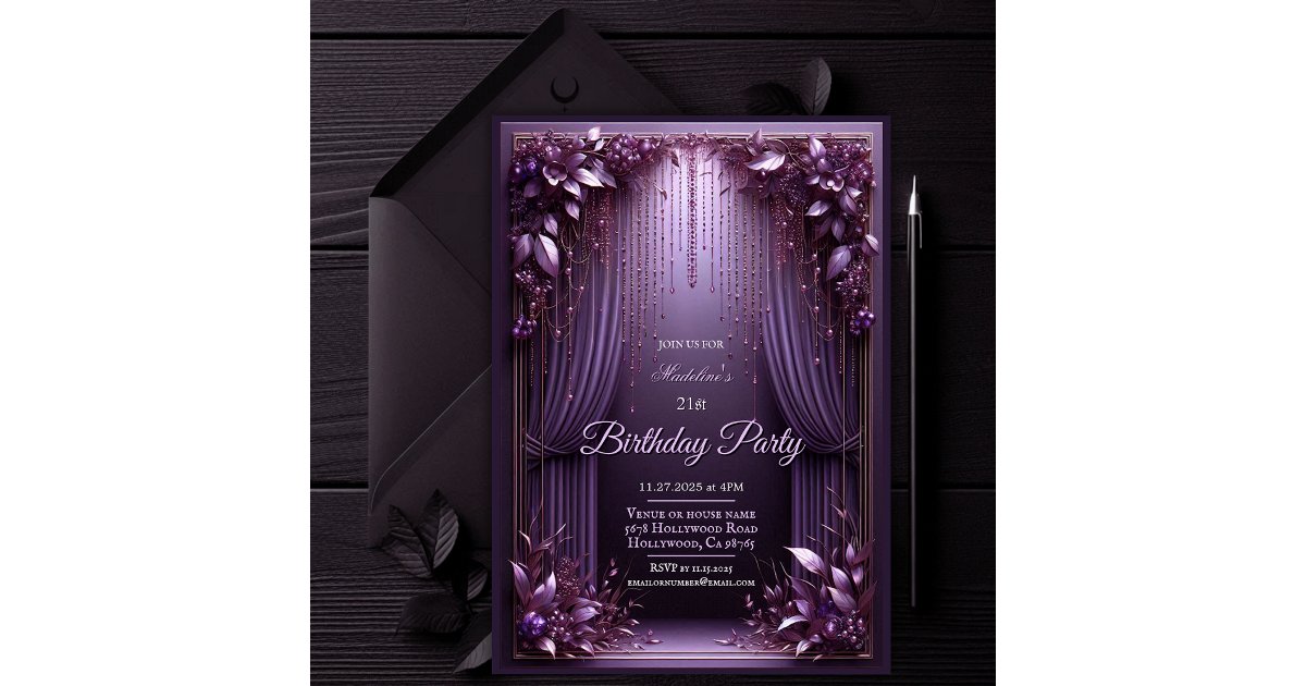 Elegant Floral Purple Birthday Party Invitation | Zazzle