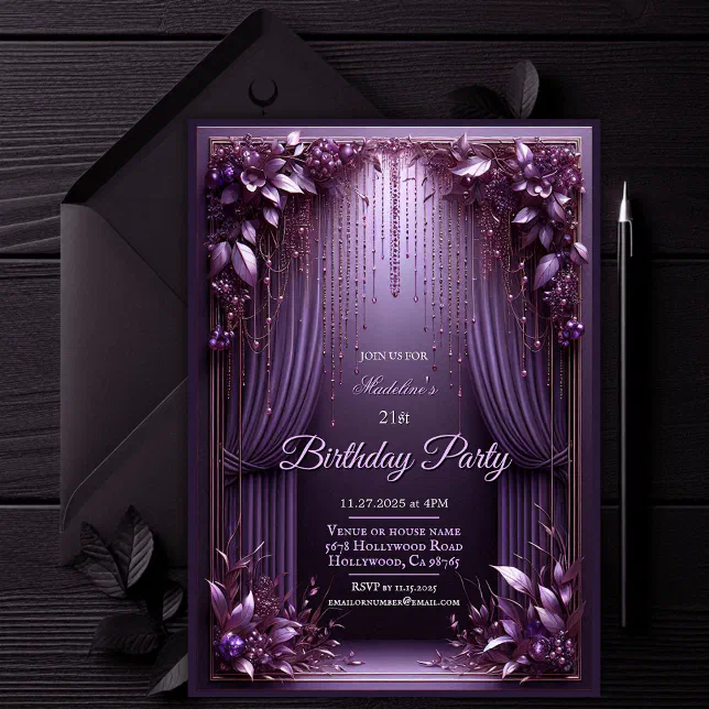 Elegant Floral Purple Birthday Party Invitation | Zazzle