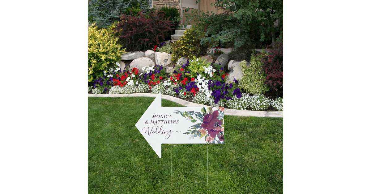 Elegant Floral | Purple Garland Wedding Sign | Zazzle