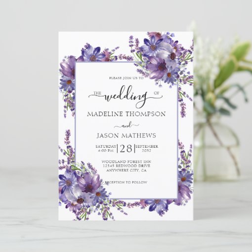 Elegant Floral Purple Peonies Monogram Wedding Inv Invitation | Zazzle