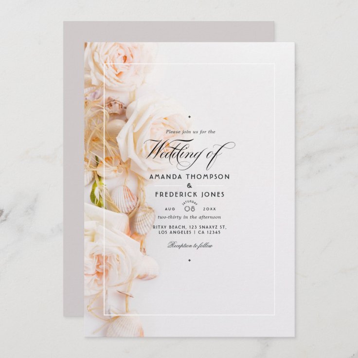 Elegant Floral QR Code RSVP Beach Wedding Invitation | Zazzle
