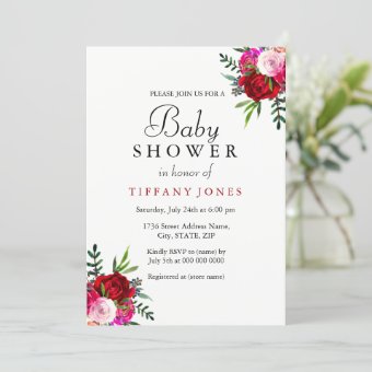Elegant Floral Red Rose Baby Shower Invitation | Zazzle