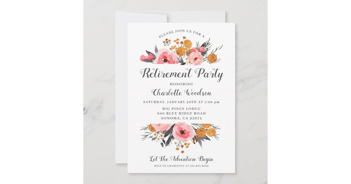 Elegant Floral Retirement Party Invitation | Zazzle