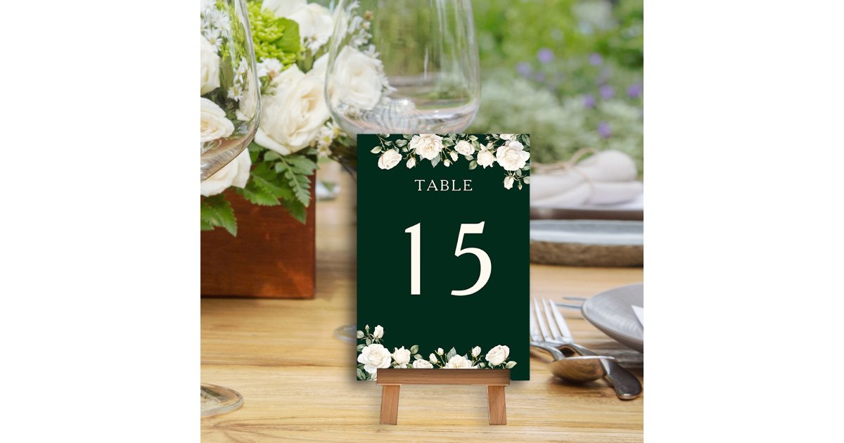 Elegant Floral Rose Dark Green Table Number Card | Zazzle