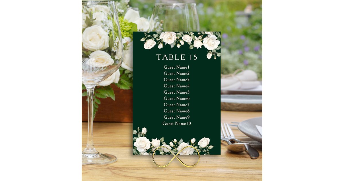 Elegant Floral Rose Dark Green Table Seating Chart | Zazzle