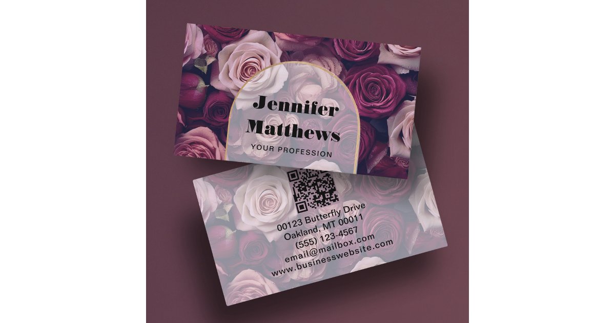 Elegant Floral Rose QR Code Business Card | Zazzle