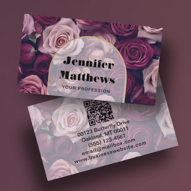 Elegant Floral Rose QR Code Business Card | Zazzle