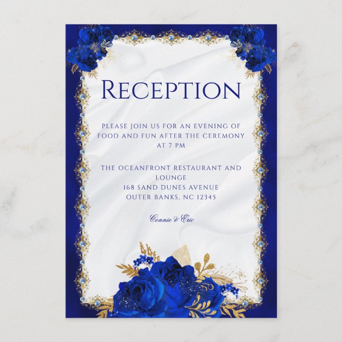 Elegant Floral Royal Blue Wedding Reception Enclosure Card | Zazzle.com