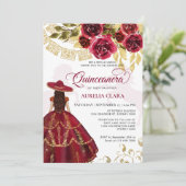 Elegant Floral Ruby Red Horse Quinceañera Invitation | Zazzle
