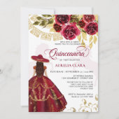 Elegant Floral Ruby Red Horse Quinceañera Invitation | Zazzle