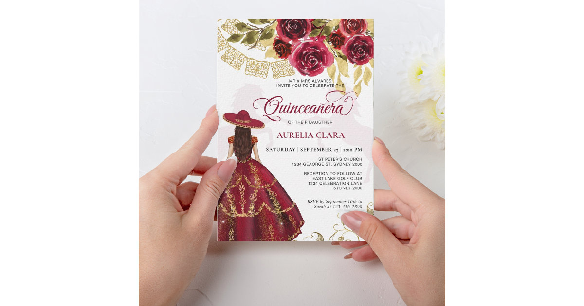 Elegant Floral Ruby Red Horse Quinceañera Invitation | Zazzle