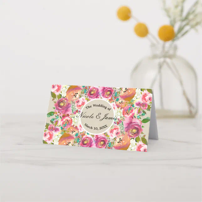 Elegant Floral Rustic Chic Kraft Table Seating Place Card | Zazzle