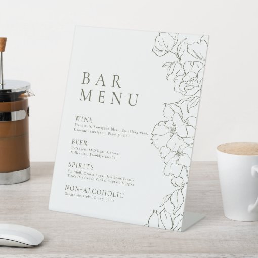 Elegant floral Sage Green Bar Menu Pedestal Pedestal Sign | Zazzle