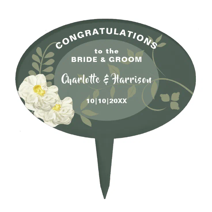 Elegant Floral Sage Green Cake Topper | Zazzle