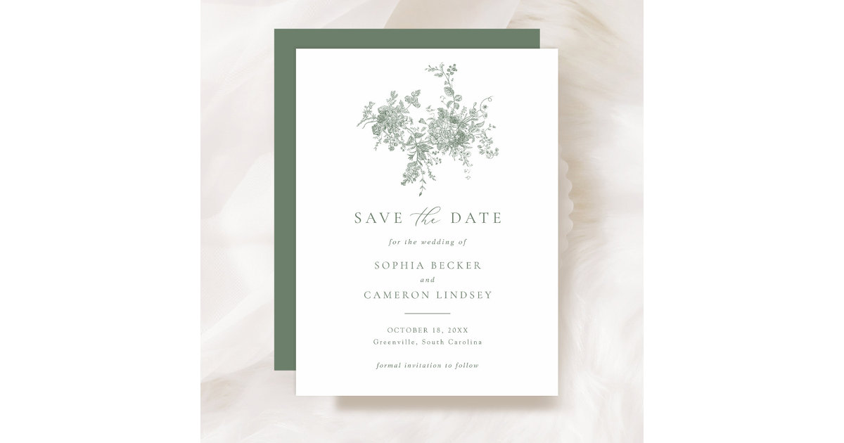Elegant Floral Sage Green Wedding Save the Date Invitation | Zazzle