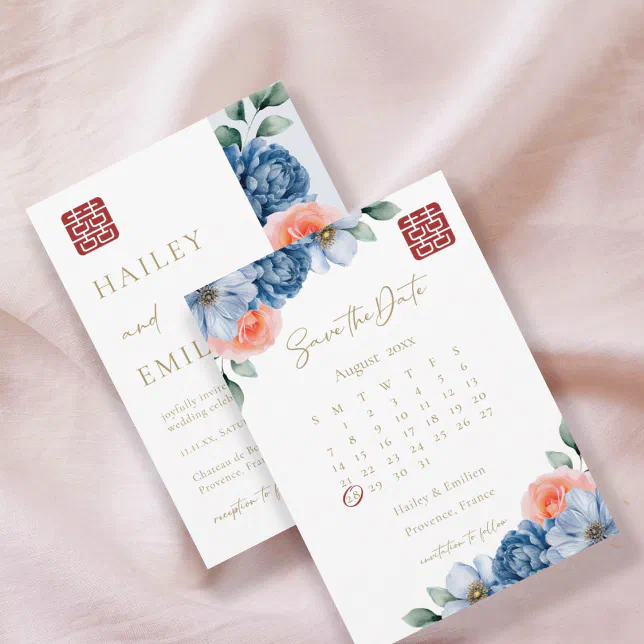 Elegant Floral Save The Date Chinese Wedding Invitation | Zazzle