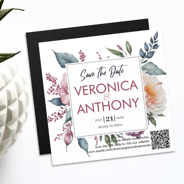 Elegant Floral Save The Date QR Code Wedding Magnetic Invitation | Zazzle