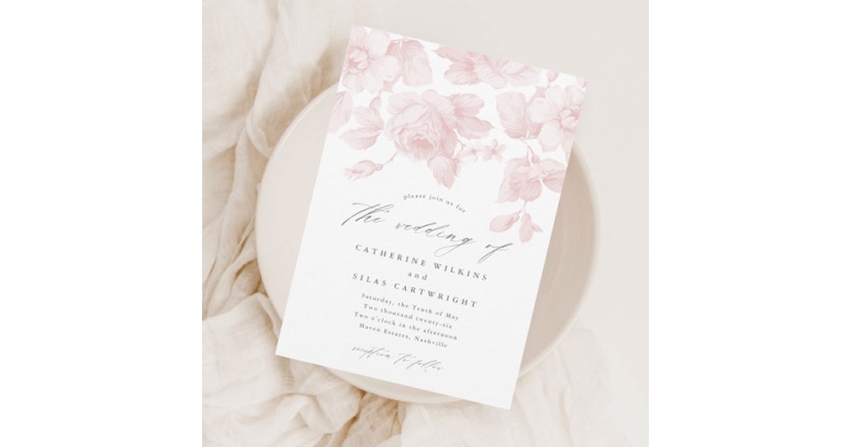 Elegant Floral Script Pink Wedding Invitation | Zazzle