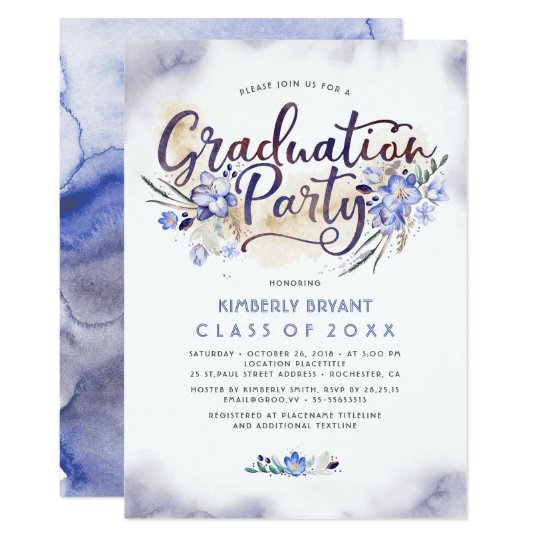 Elegant Floral Script Watercolor Graduation Party Invitation | Zazzle.com