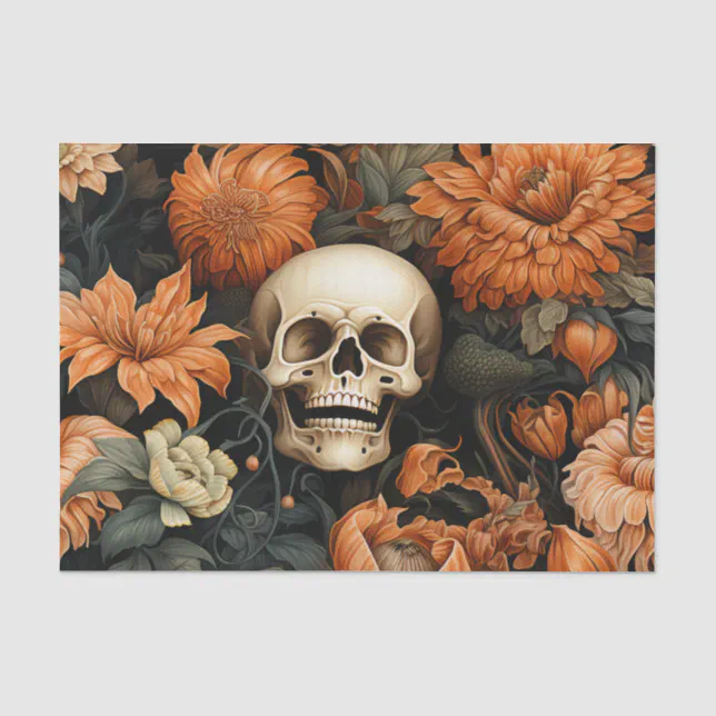 Elegant Floral Skull Halloween Tissue Paper | Zazzle