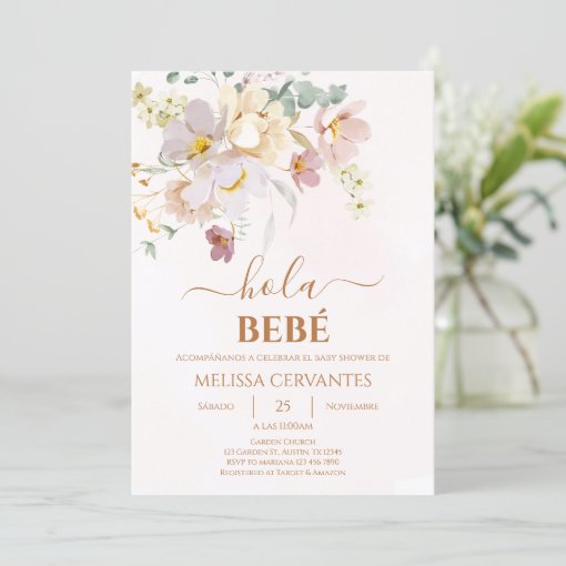 Elegant Floral Spanish Baby Shower Girl Invitation | Zazzle