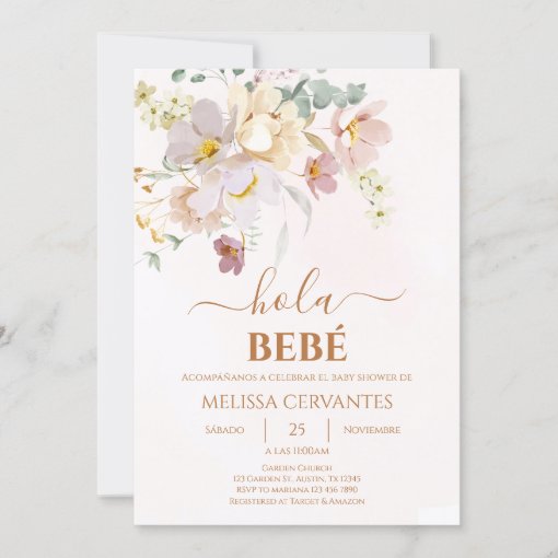 Elegant Floral Spanish Baby Shower Girl Invitation | Zazzle