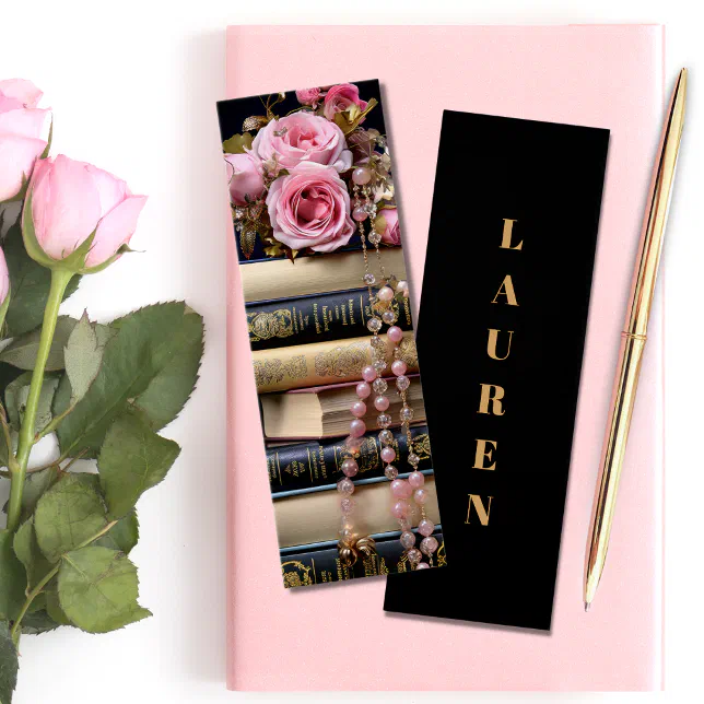 Elegant Floral Stack of Books Bookmark | Zazzle